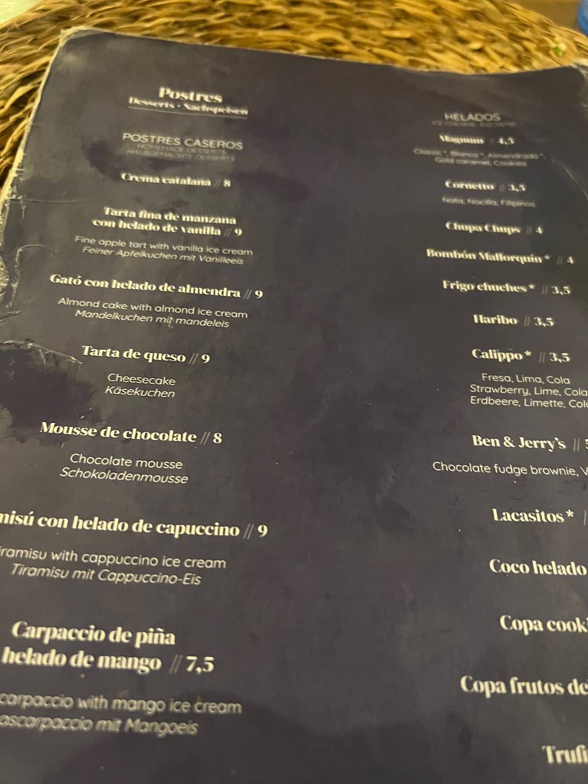 Menu at Restaurant Illeta, Es Camp de Mar