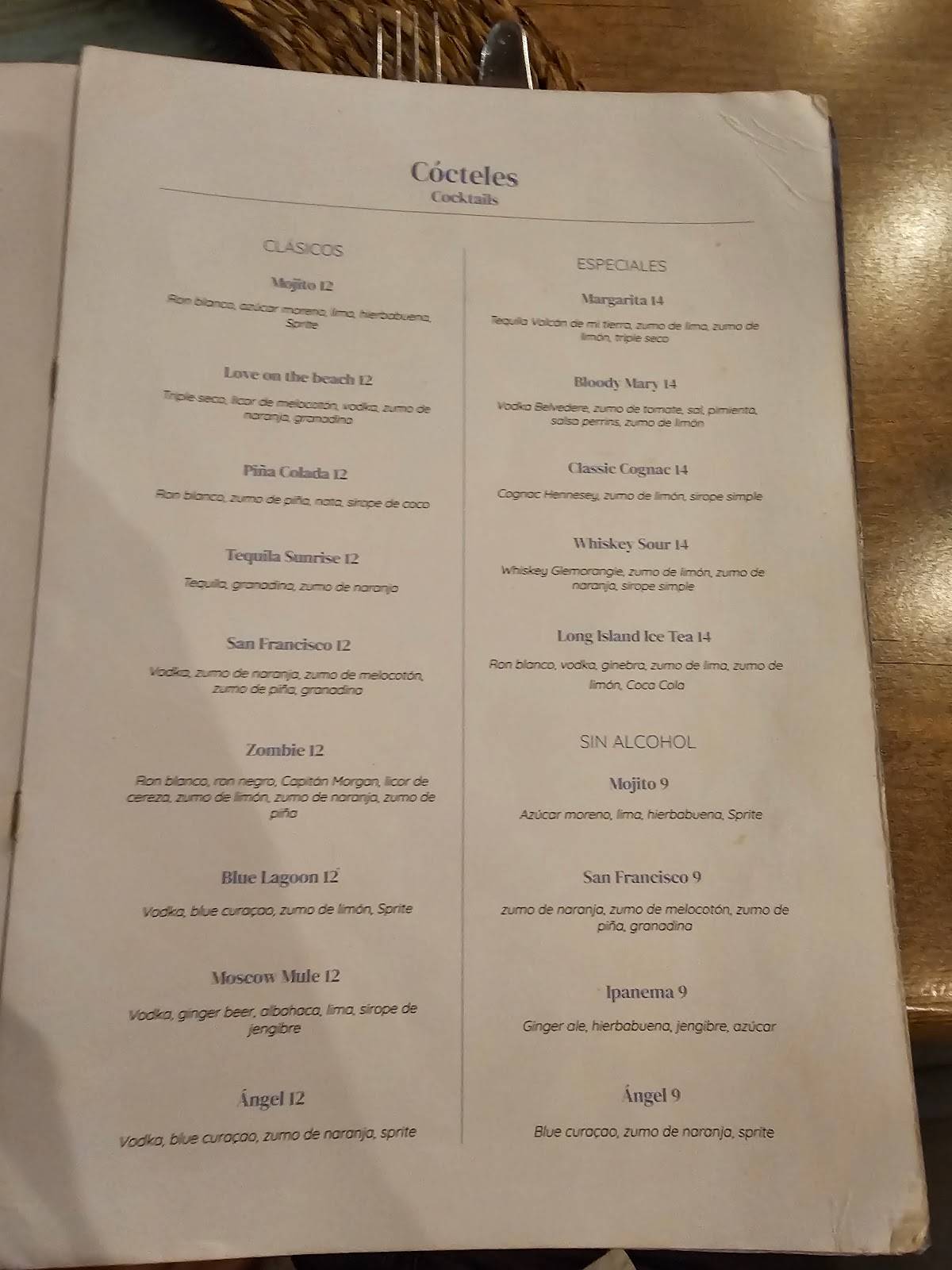 Menu at Restaurant Illeta, Es Camp de Mar