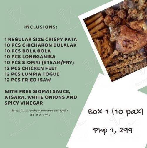 Menu at Inato, Cebu City