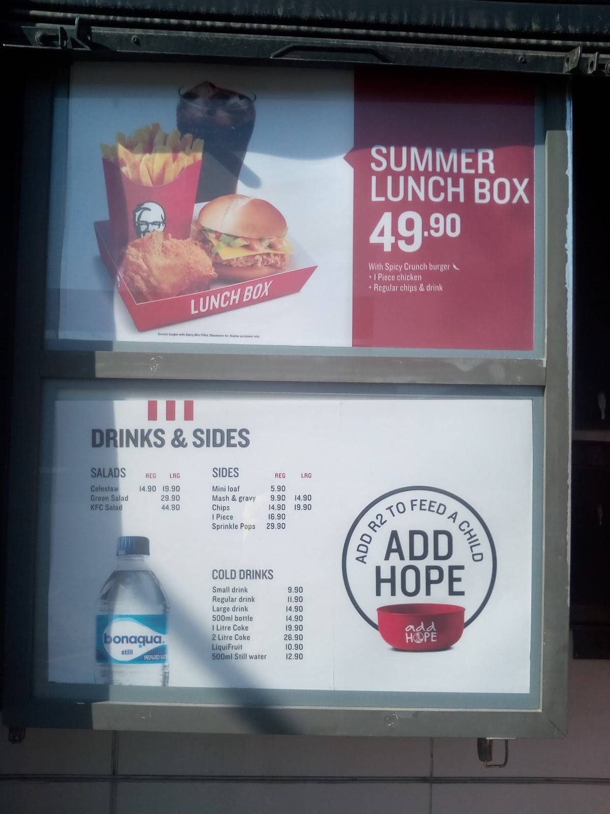 Menu at KFC Atlantis restaurant, Cape Town, Cnr Charel Uys Dr