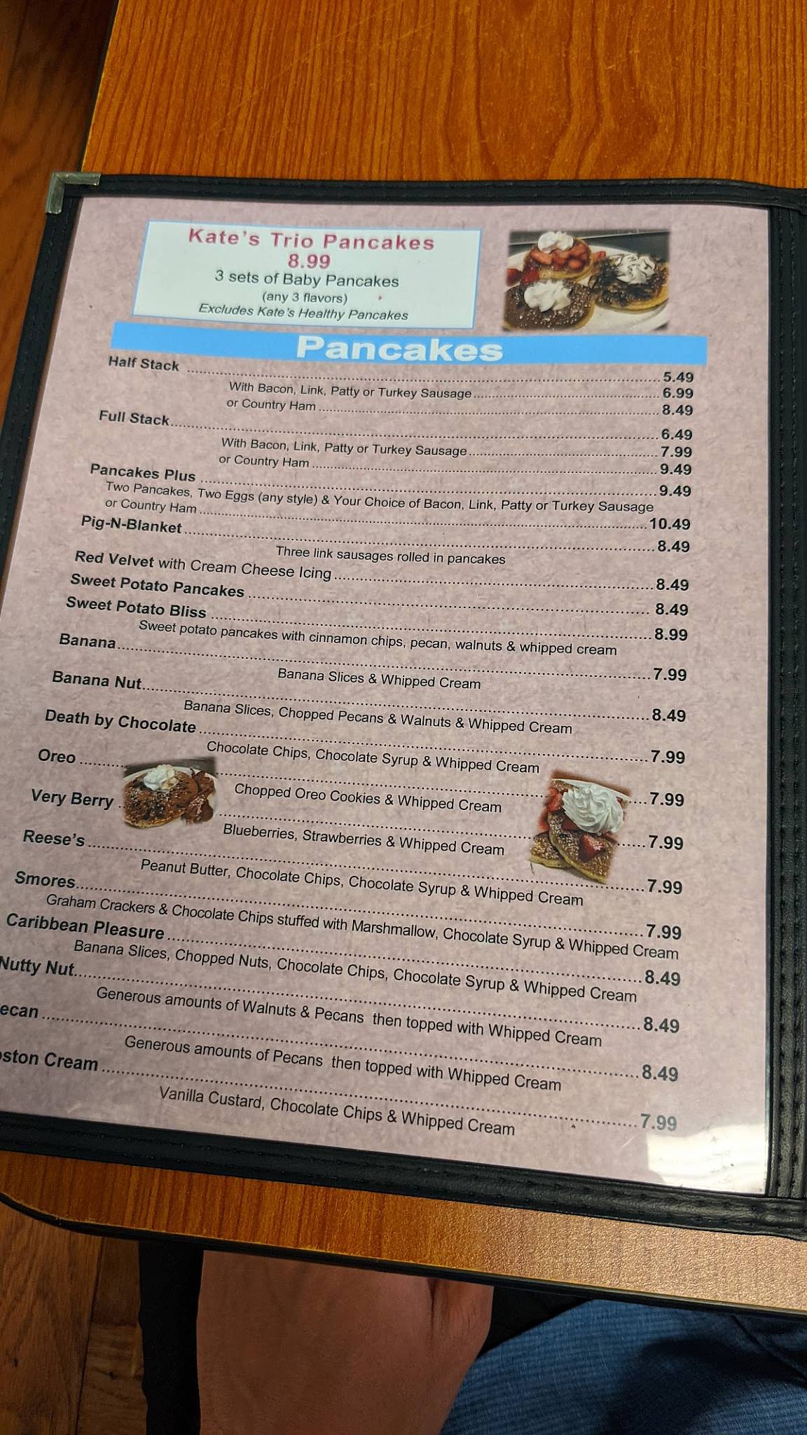 Menu at Kate's Pancake House restaurant, Carolina Beach
