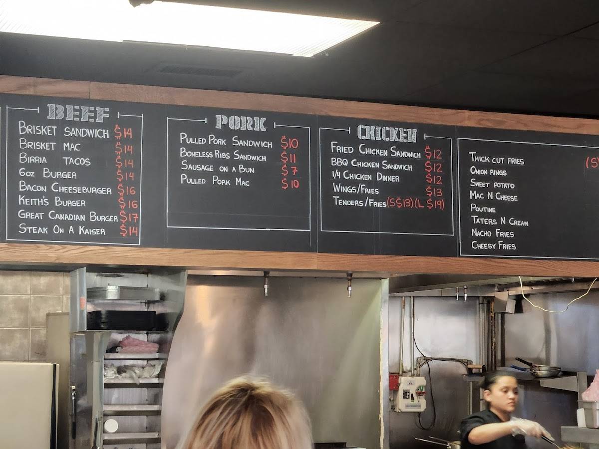 Menu at Keith's smokehouse restaurant, Ajax