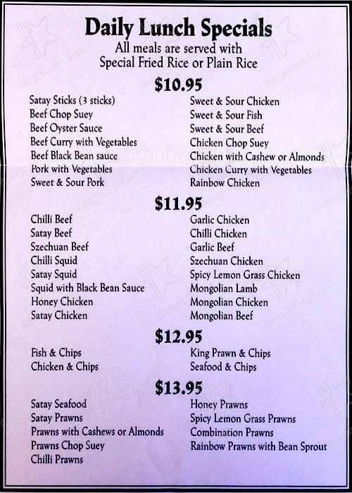 Menu at Ken & Angie Chinese Restaurant, Pinjarra