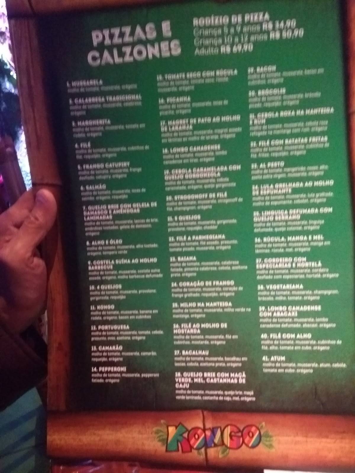 Menu em Kongo Pizzaria Temática, Gramado