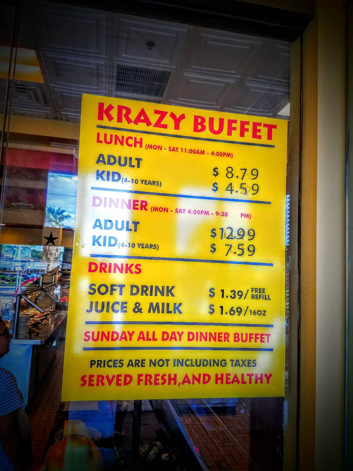 Menu at Krazy Buffet restaurant, Las Vegas, W Sahara Ave