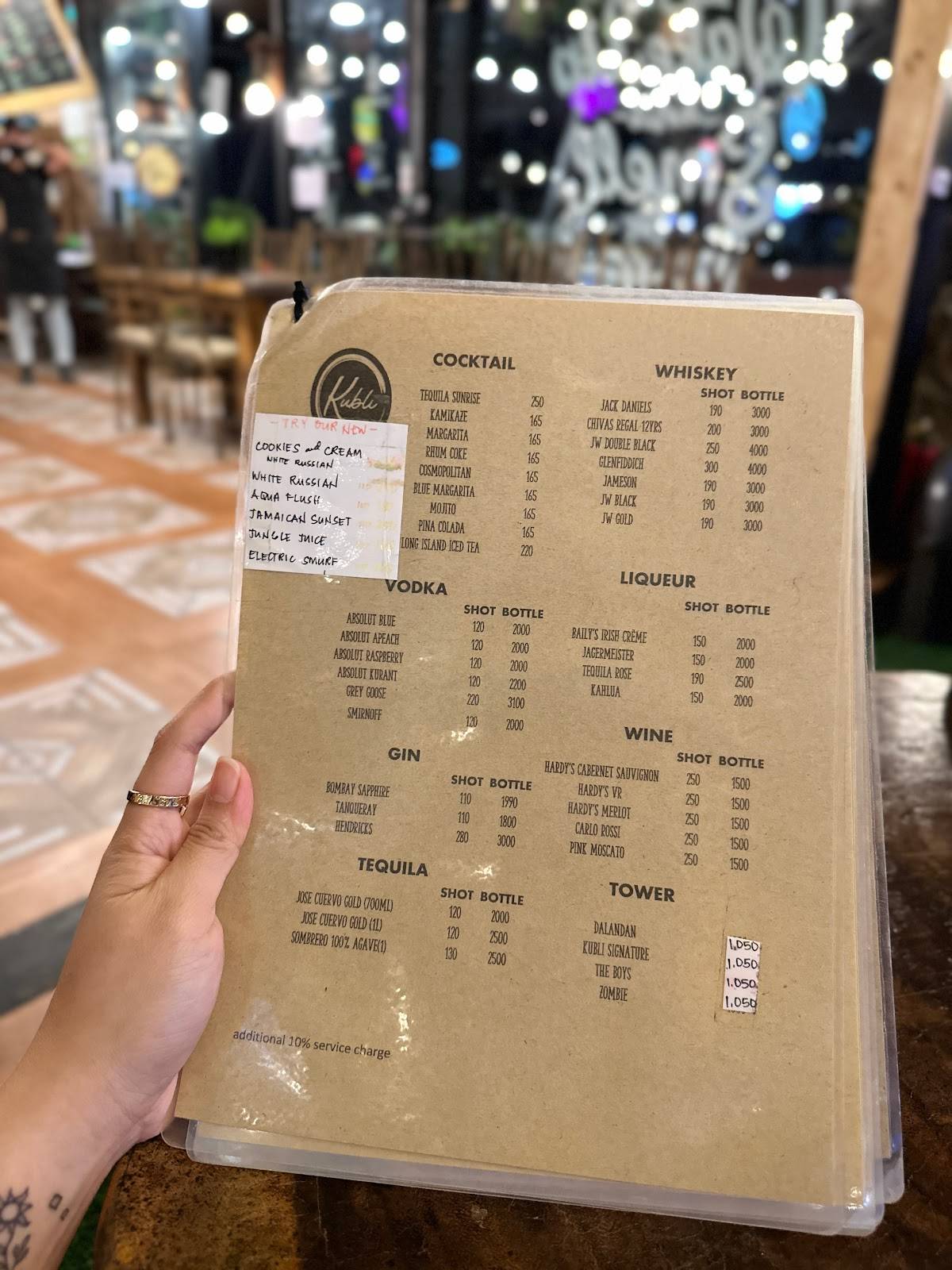 Menu at Kubli Café Bistro restaurant, Tagaytay