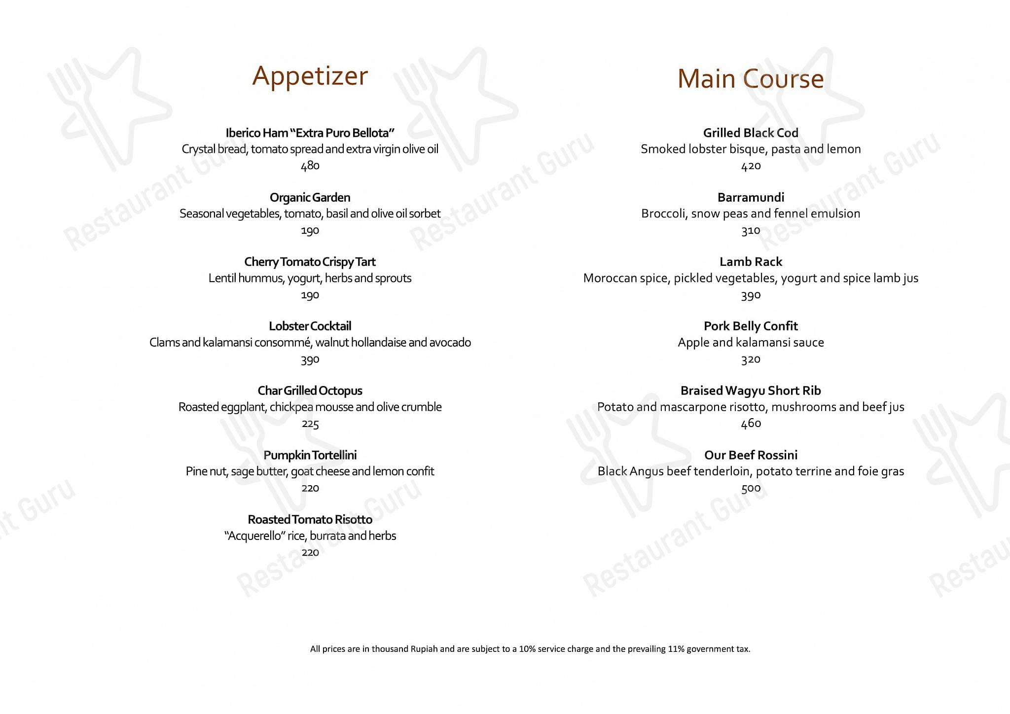 Menu at Kubu at Mandapa restaurant, Ubud