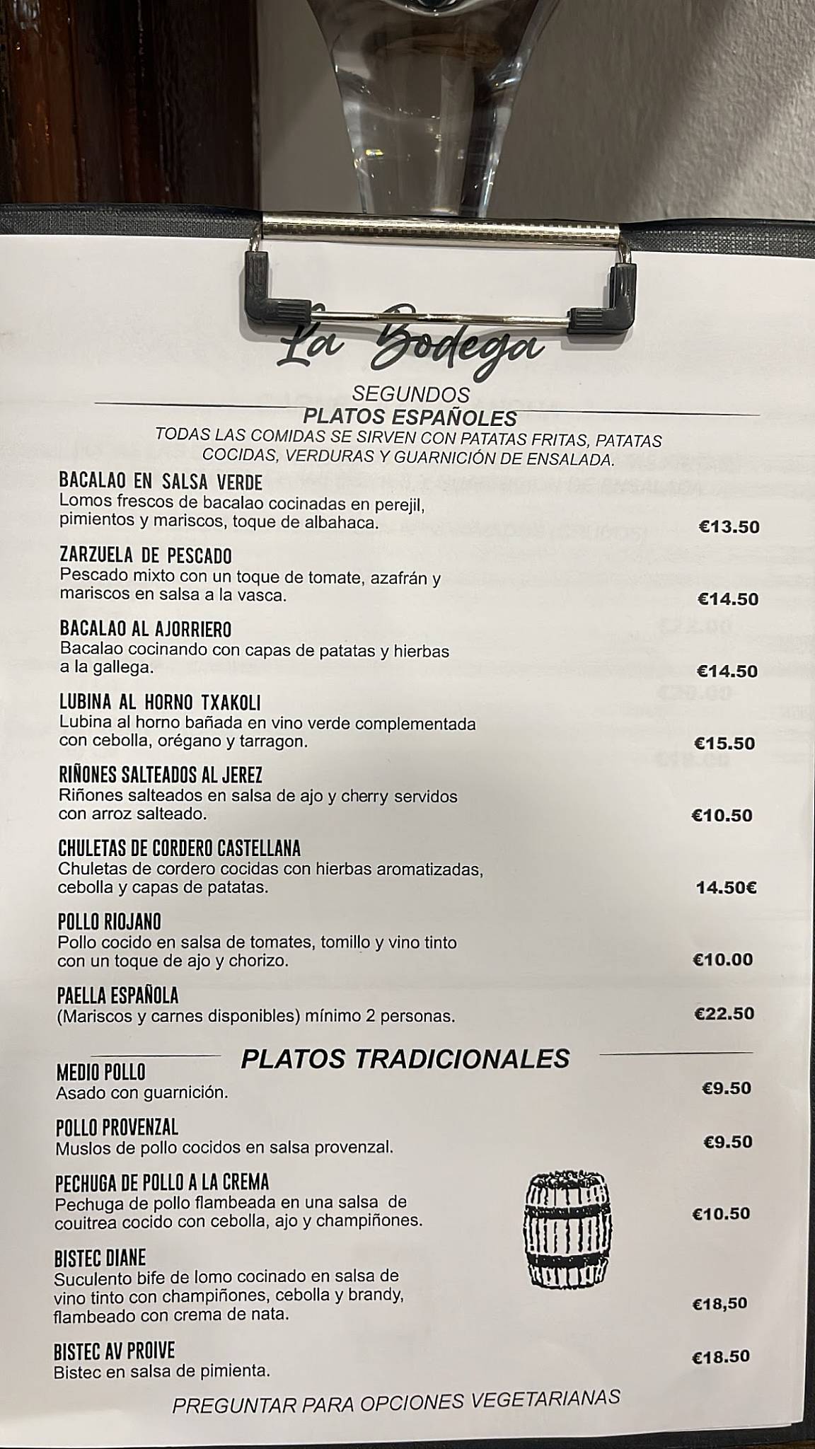 Carta del restaurante La Bodega del Mogán, Torremolinos