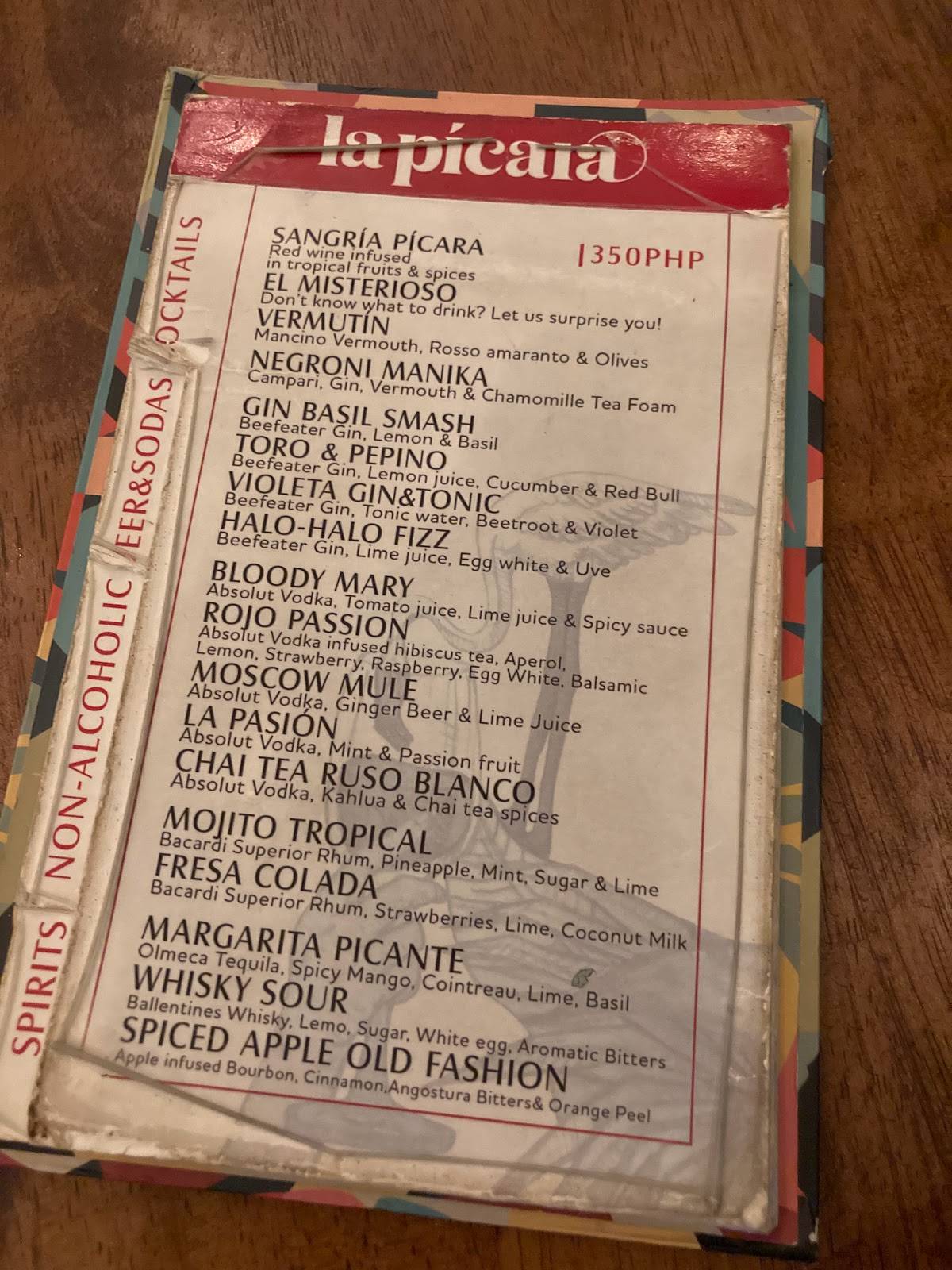 Menu at La Pícara Manila restaurant, Taguig