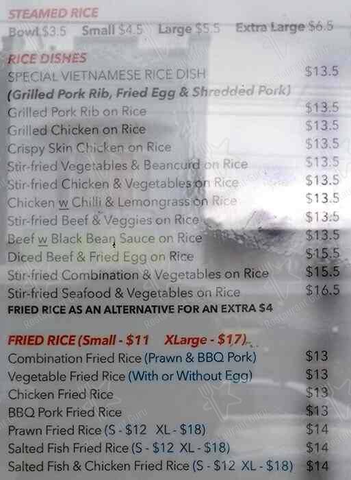Menu at Lam Lam restaurant, Northcote