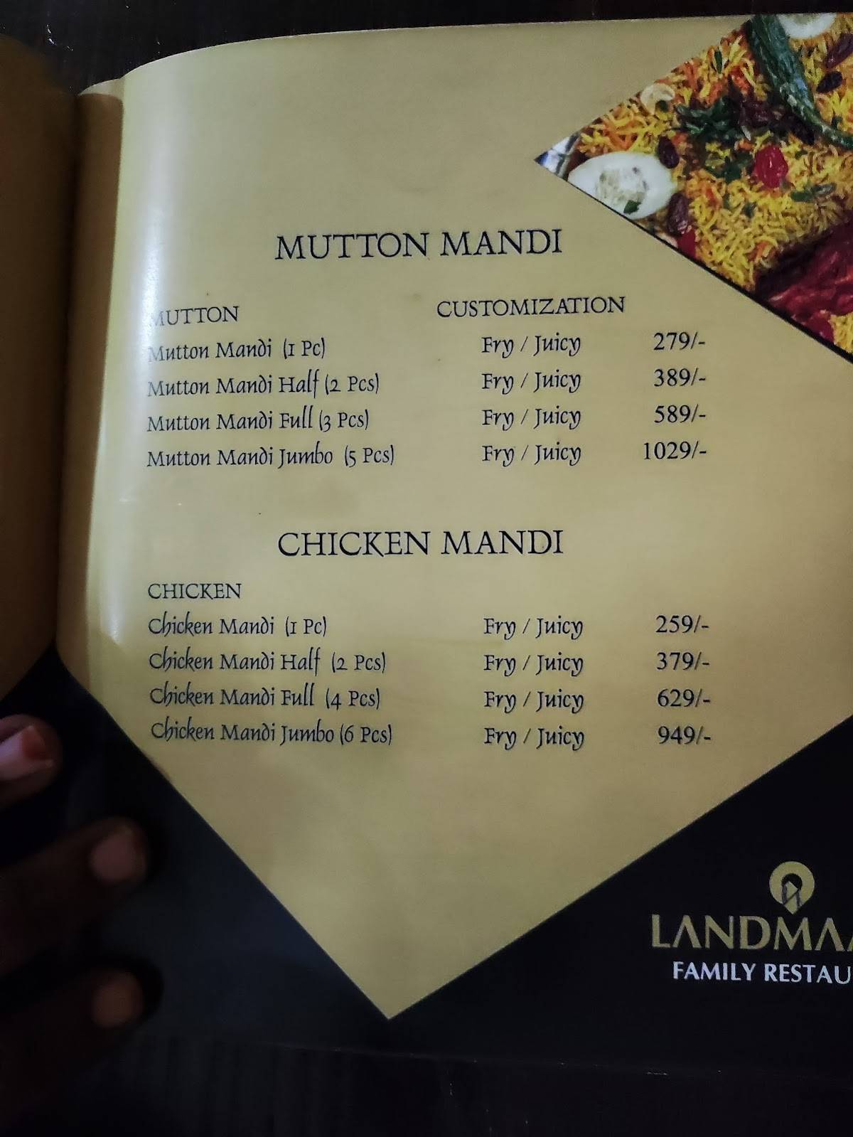 Menu at Landmark Family Restaurant, Hyderabad