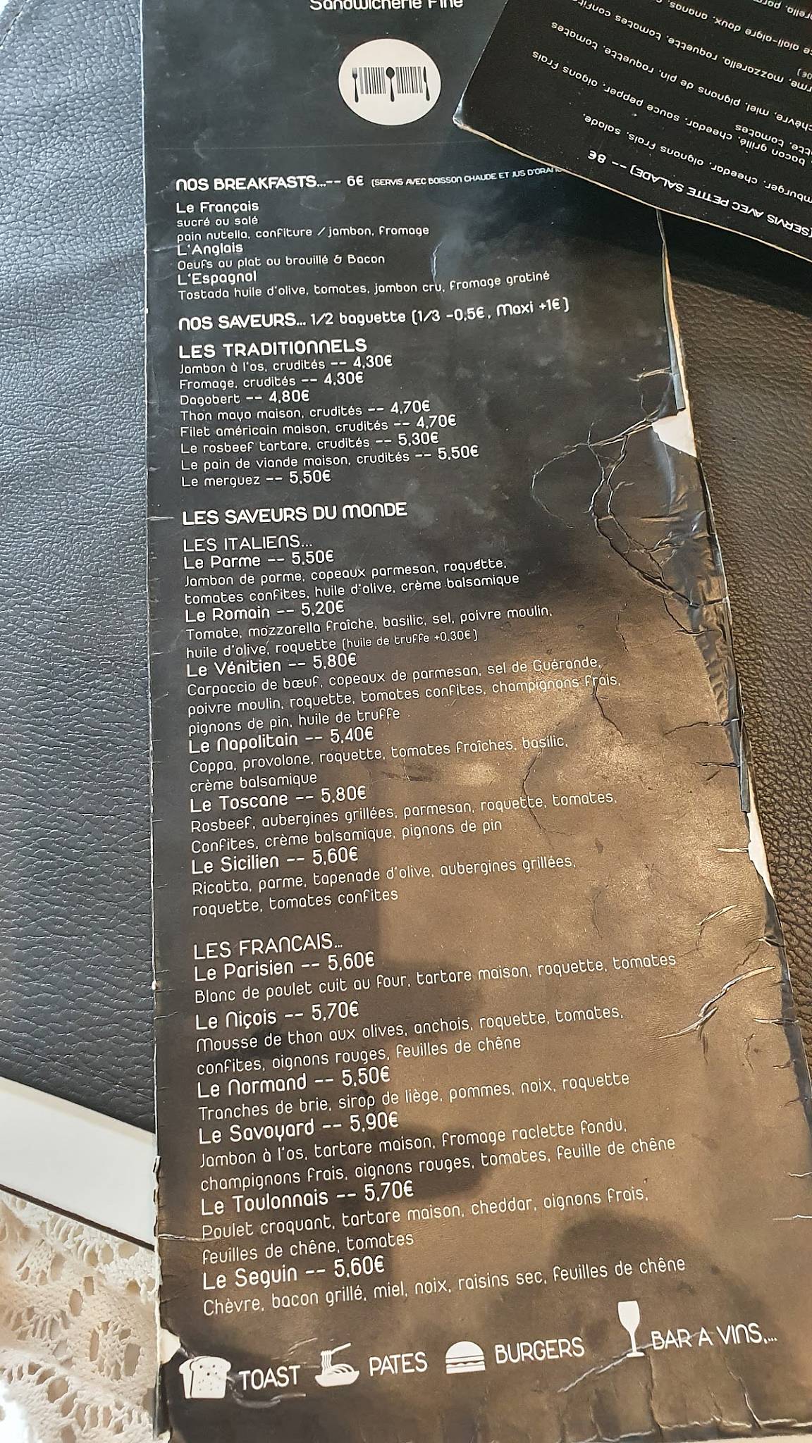 Menu au Le Code Bar, Herstal