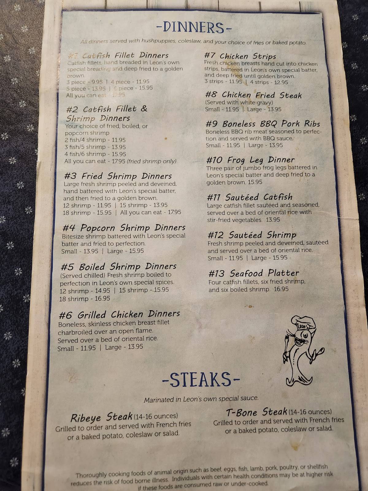 Menu at Leon's Catfish & Shrimp Restaurant, Pine Bluff, Chapel Village # 18