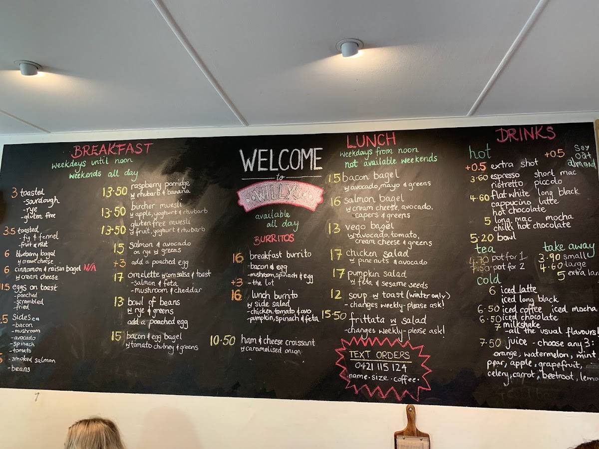 Menu at Little Willy's restaurant, Northbridge, 267 William St