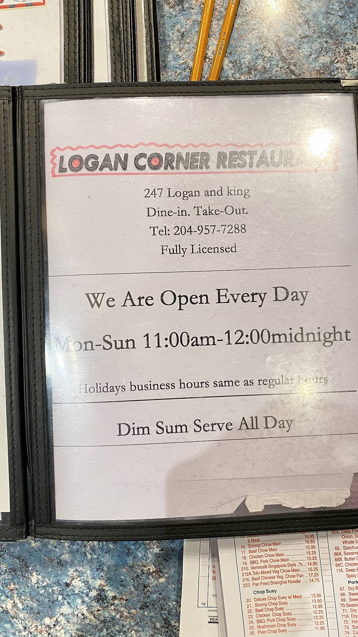 Menu at Logan Corner Restaurant 旺角酒家, Winnipeg