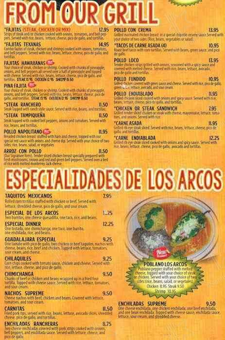 Menu at Los Arcos restaurant, Gastonia, 300 N New Hope Rd