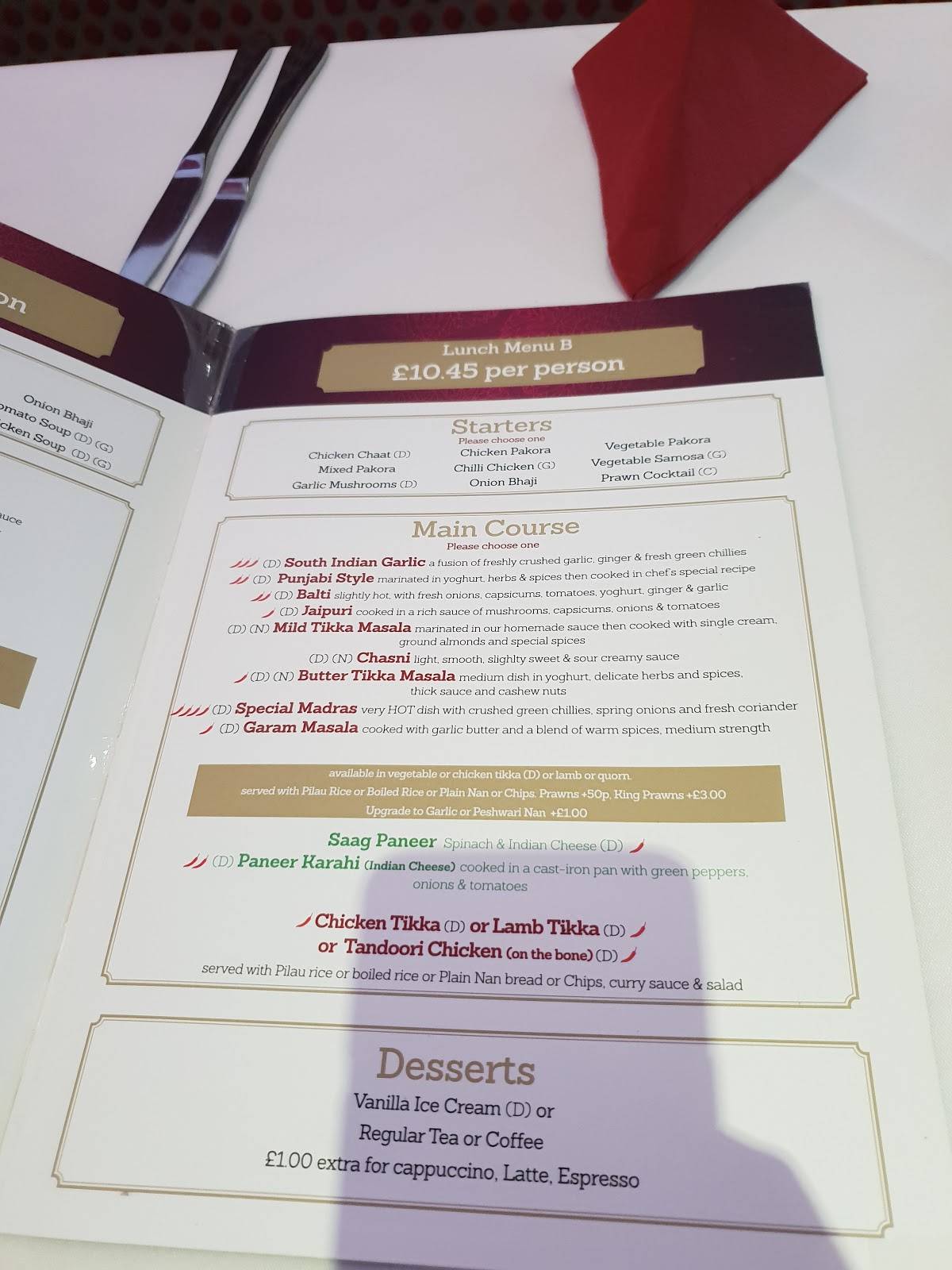 Menu at Maharaja Authentic Indian Cuisine restaurant, Stirling