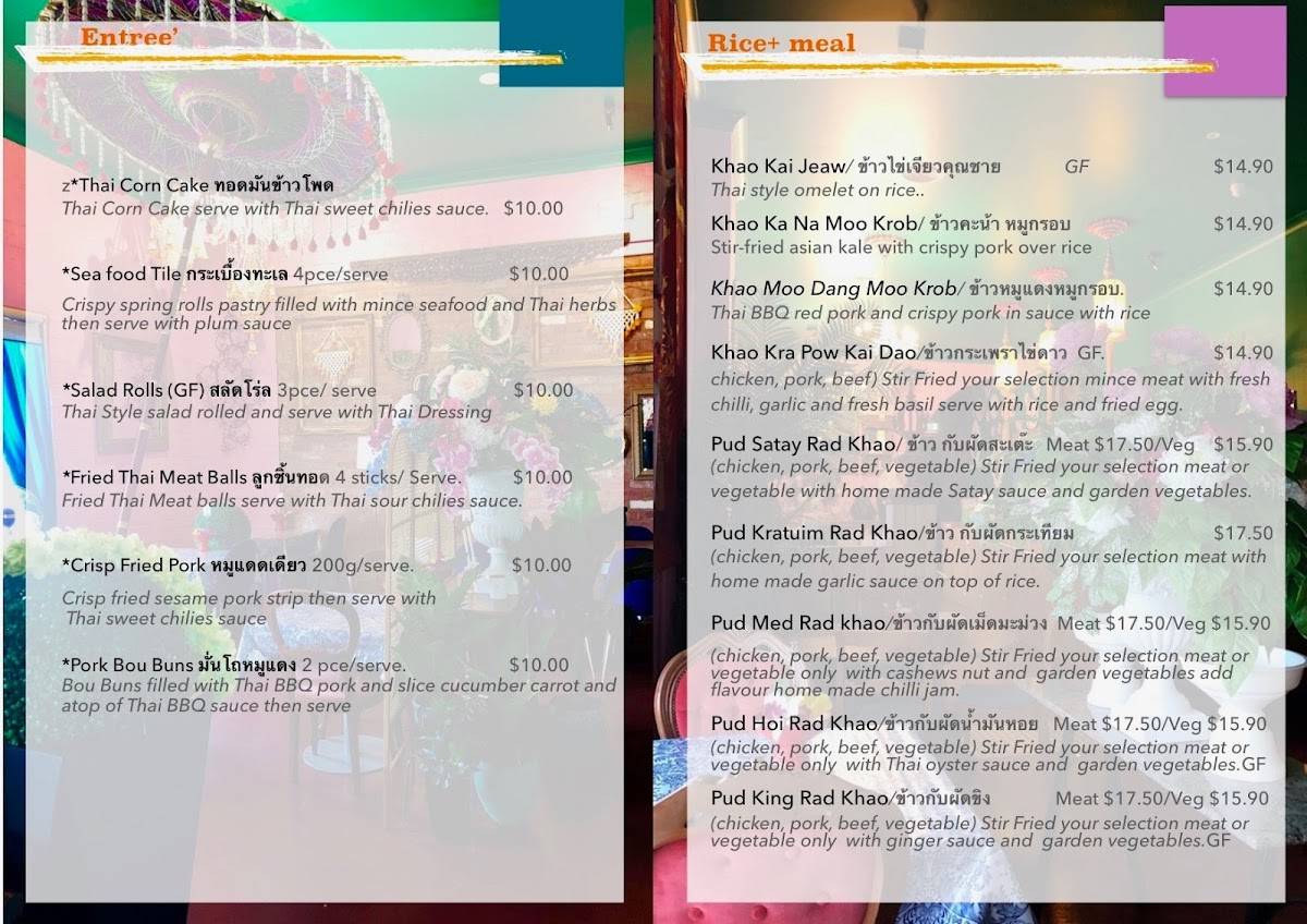Menu at Mali Thai (Mali in Bendigo) restaurant, Bendigo