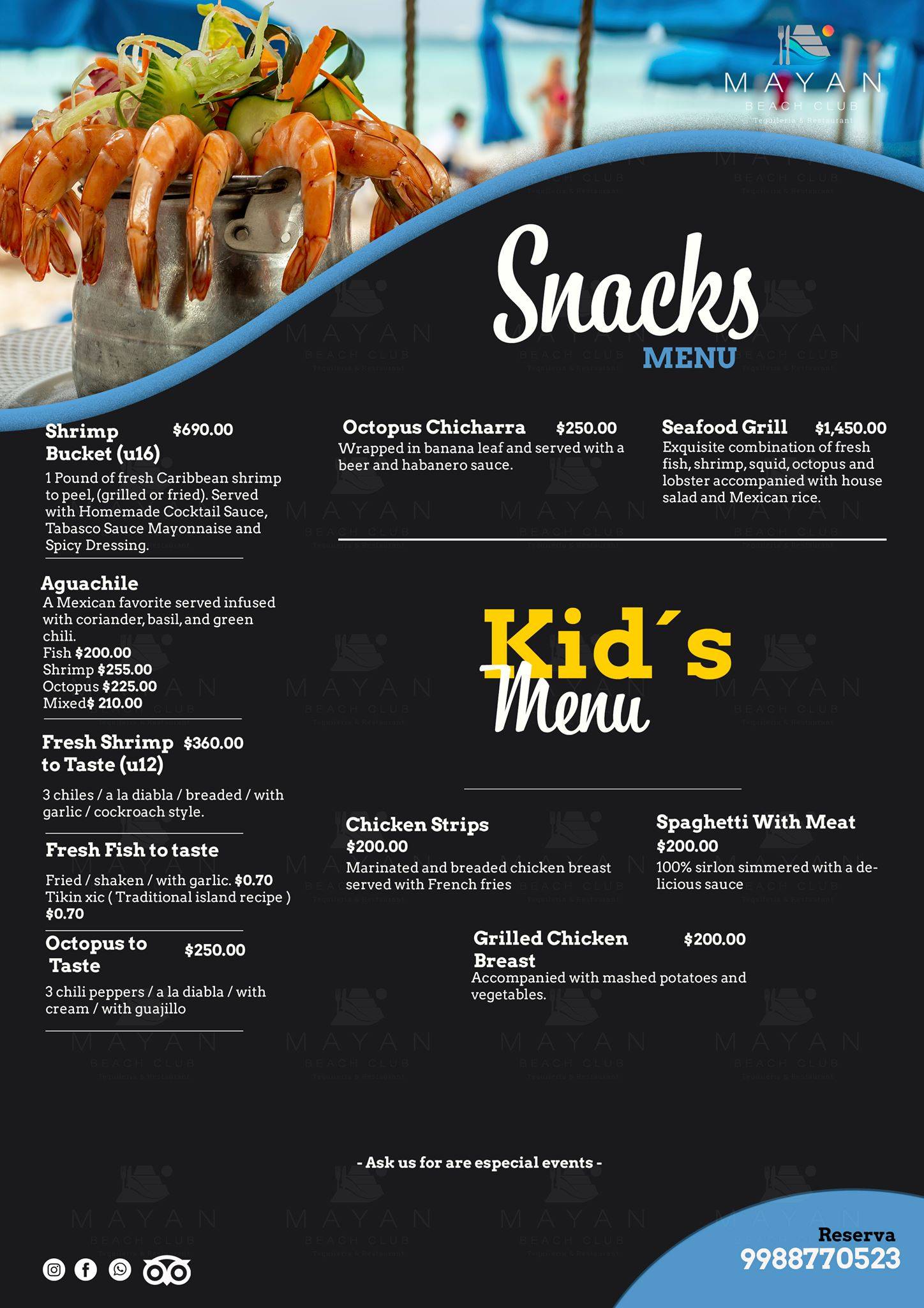 Menu at Mayan Beach Club Restaurant & Tequileria, Isla Mujeres