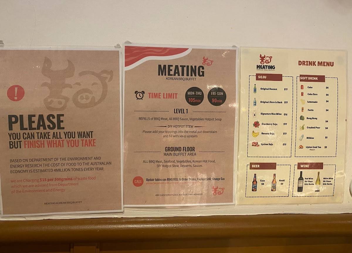 Menu at Meating Korean BBQ Buffet CBD, Melbourne