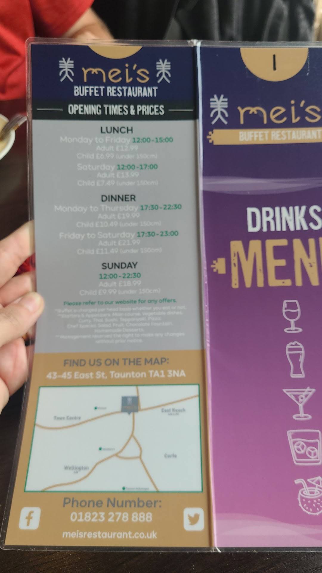 Menu at Mei's Restaurant, Taunton