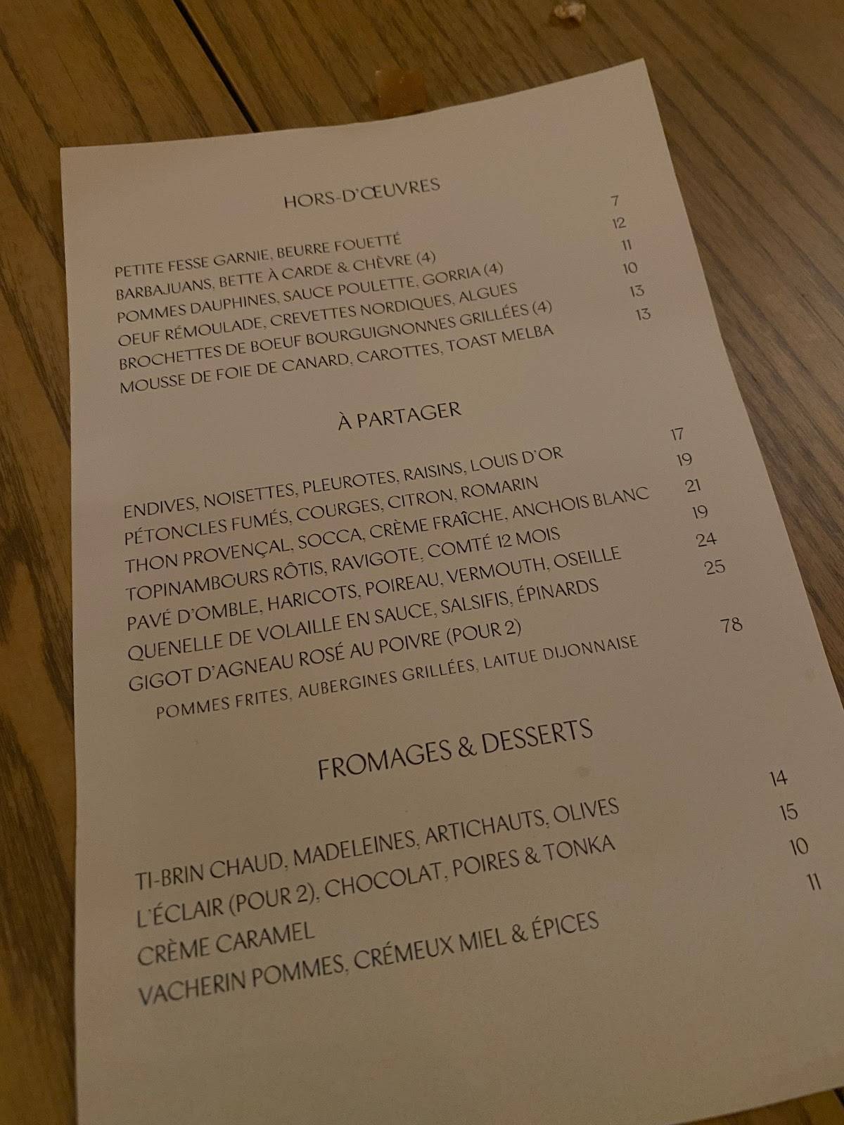 Carta de Restaurant Melba, Quebec