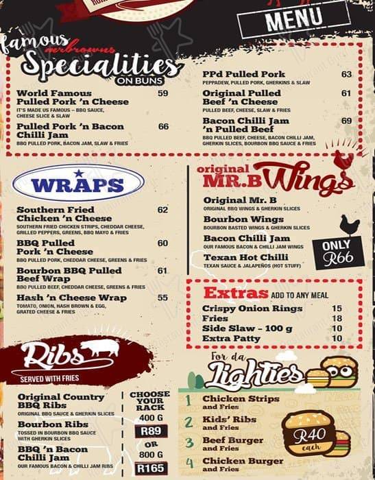 Menu at Mr. Browns BBQ & Smoked foods, Durban