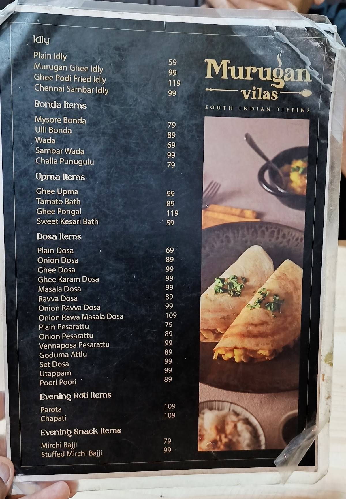 Menu at Murugan vilas, Hyderabad