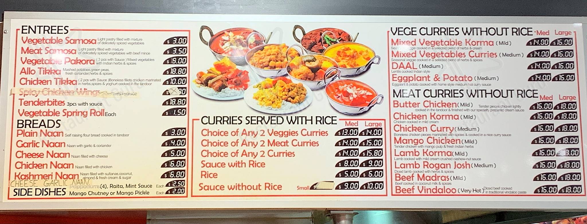 Menu at Nargis Indian and Kebab restaurant, Warabrook