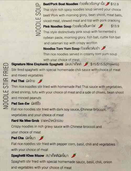 Menu at Nine Elephants Thai Restaurant, Docklands