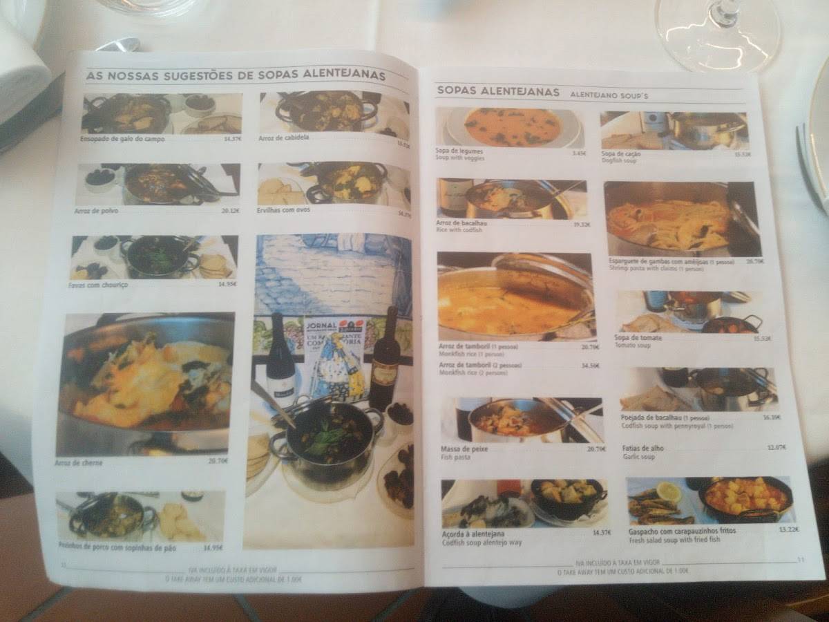 Menu at O Alpendre restaurant, Arraiolos