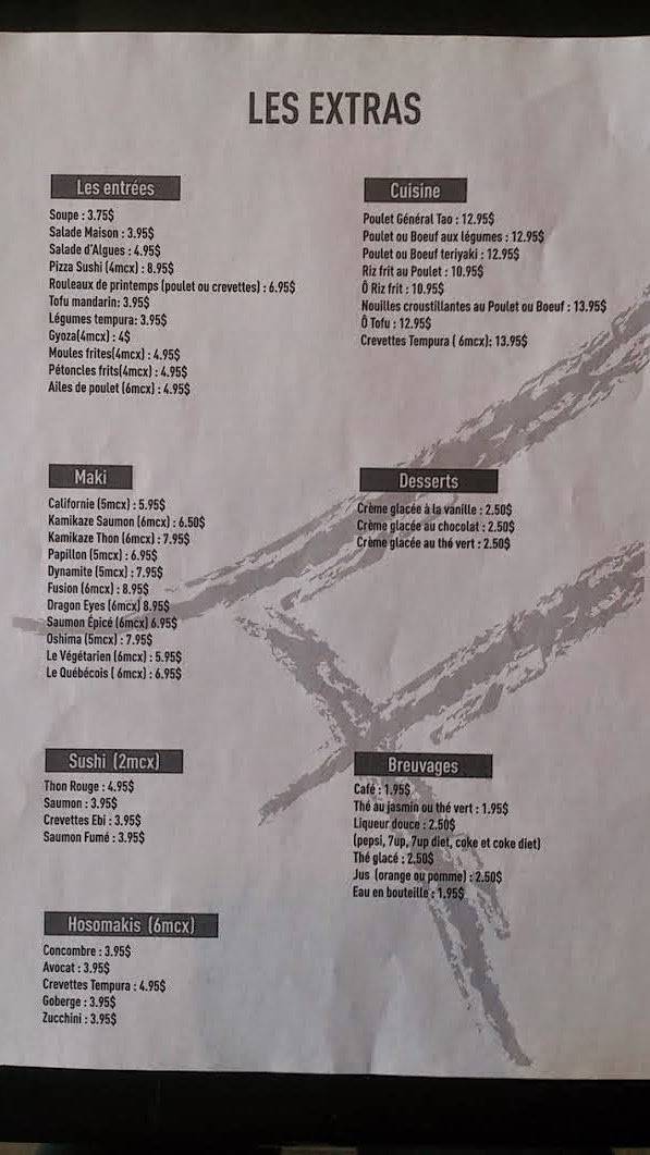 Menu au Restaurant O Sushi, L'Assomption