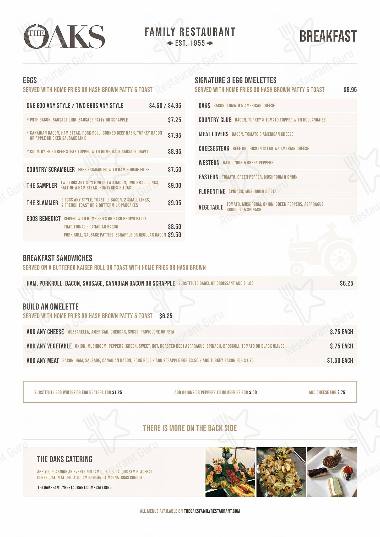 Menu at The Oak's Family Restaurant, Plumsteadville