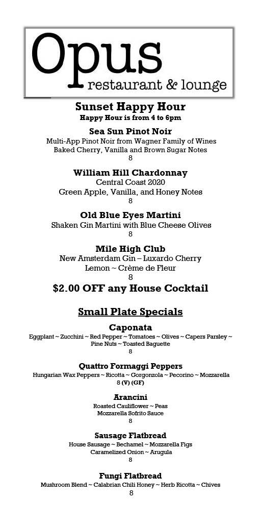 Menu at Opus Restaurant & Lounge SRQ, Sarasota