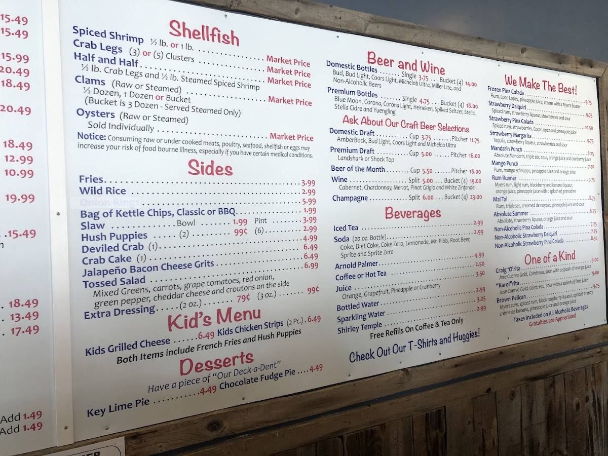 Menu at Our Deck Down Under restaurant, Port Orange