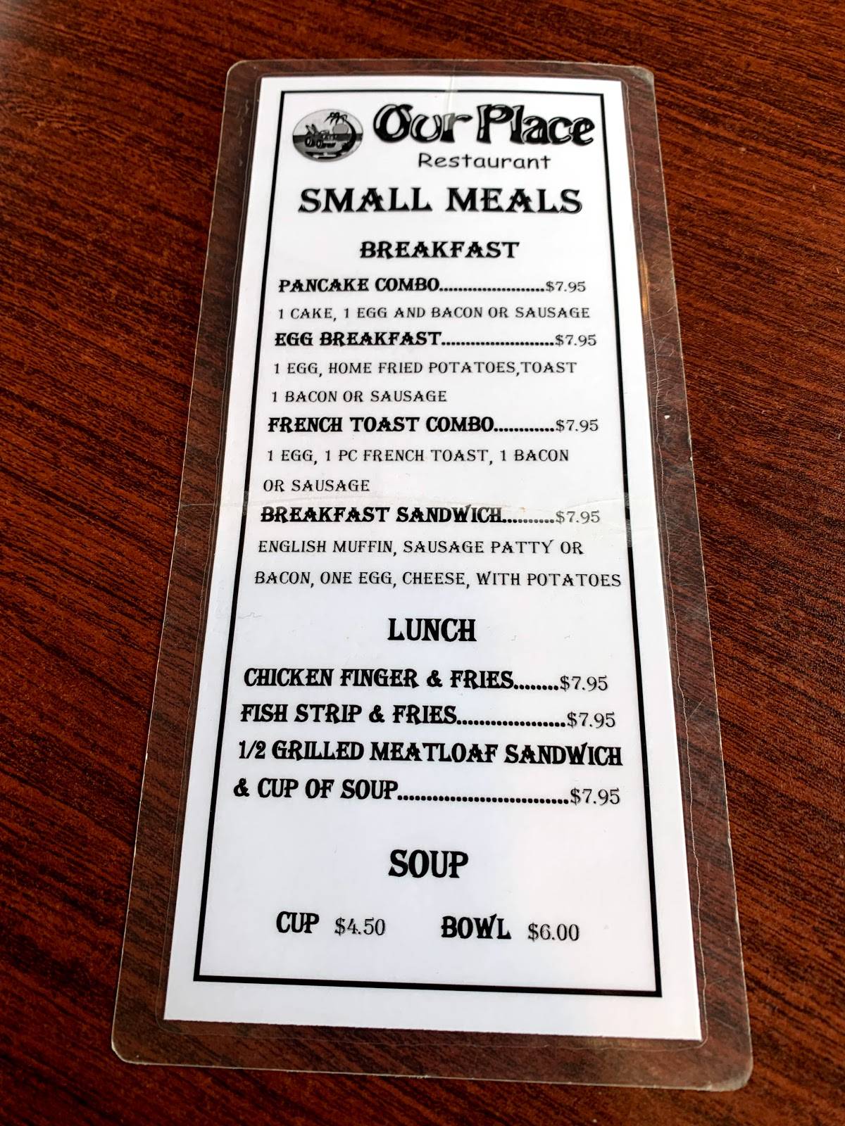 Menu at Our Place Restaurant, Ocean Shores