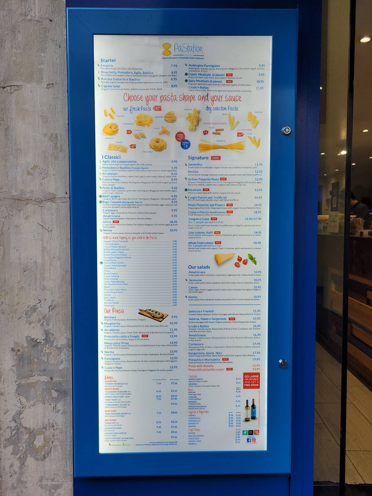 Menu at PaStation restaurant, London
