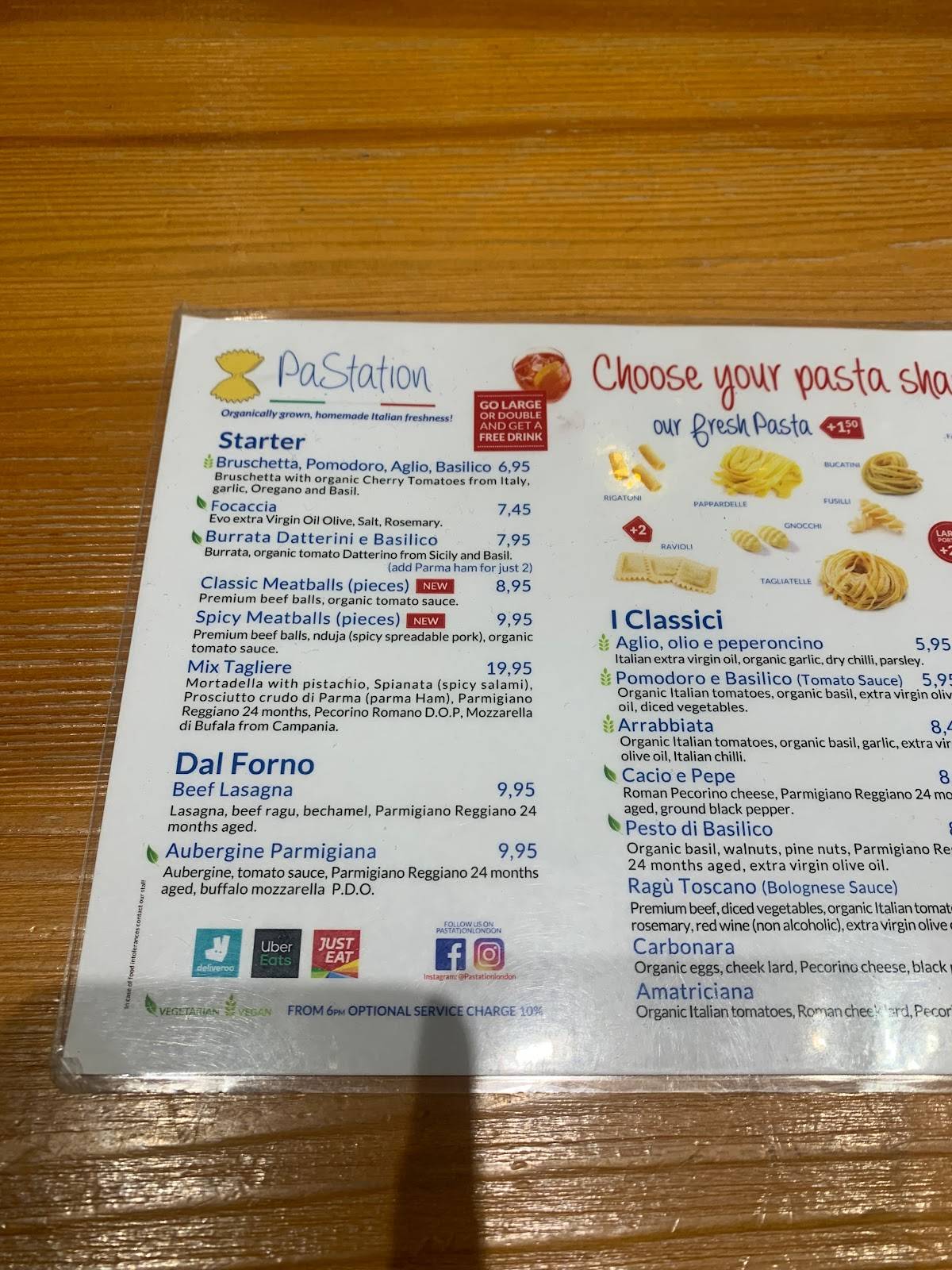 Menu at PaStation restaurant, London