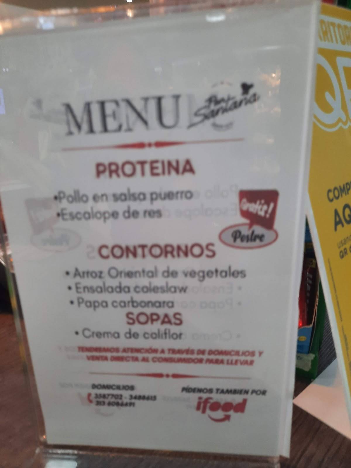 Menu at Pan Santana restaurant, Barranquilla