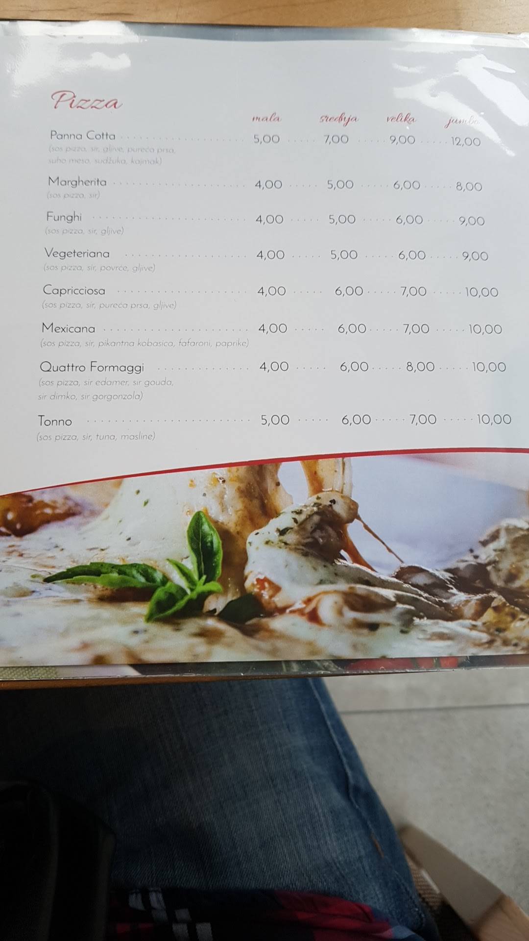 Menu at Panna Cotta restaurant, Ilidža, R8J4+5GH
