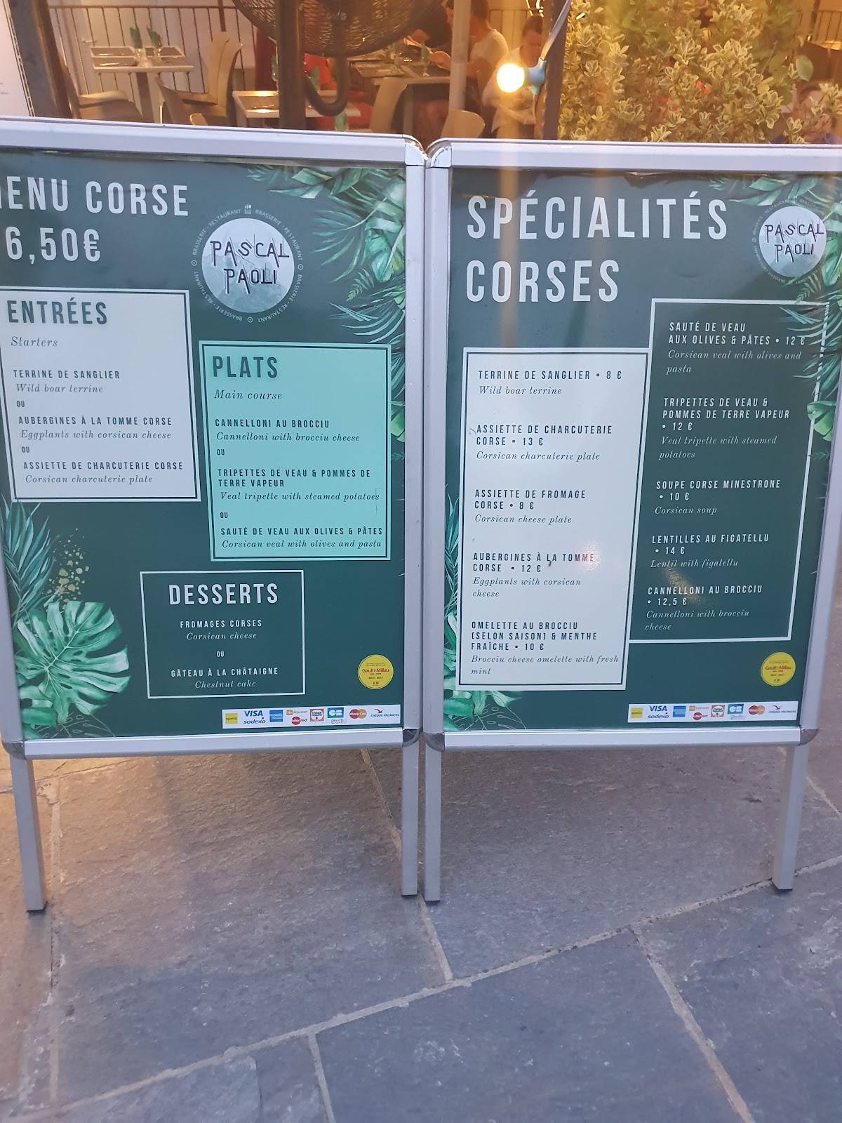 Menu au Pascal Paoli restaurant, Corte