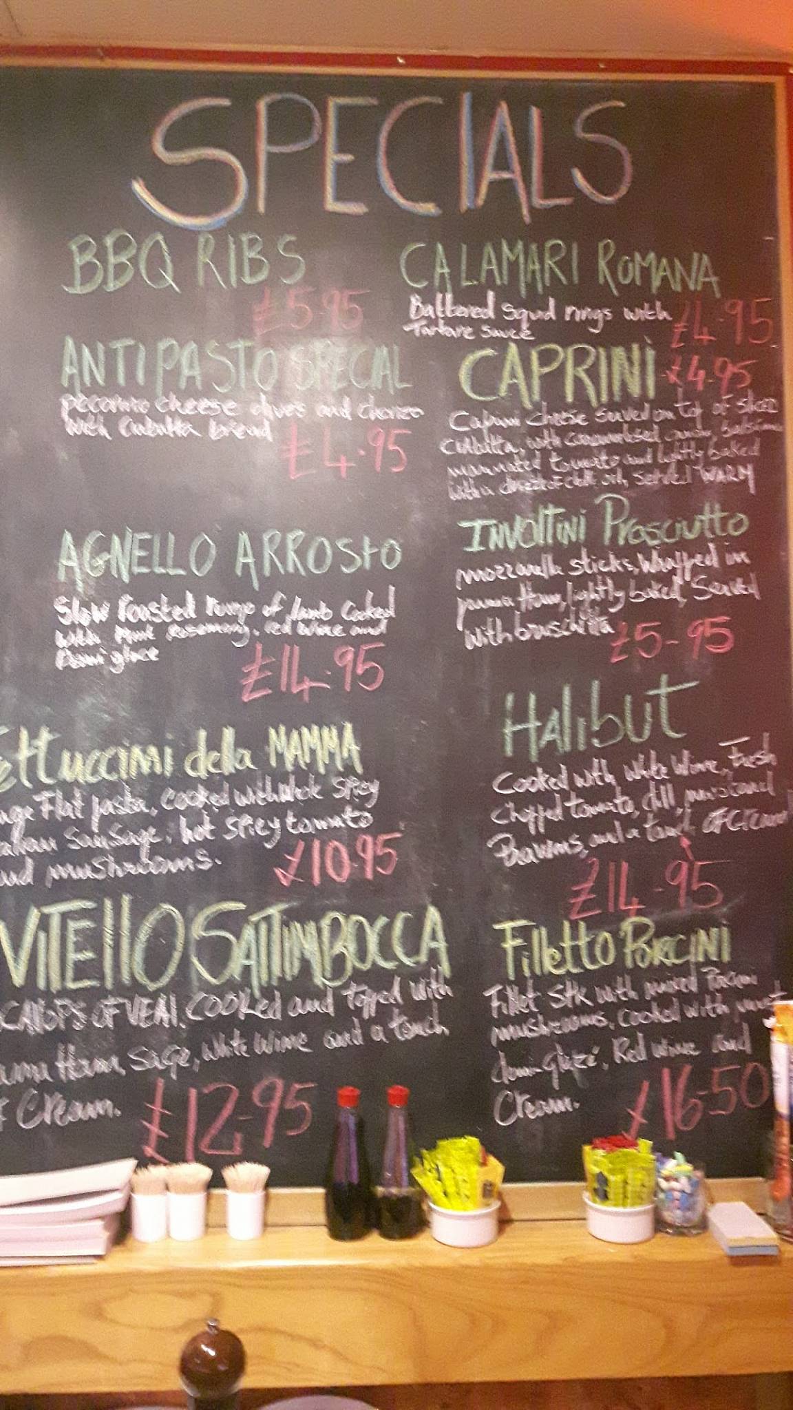 Menu at Pasco's Italian restaurant, Cottingham