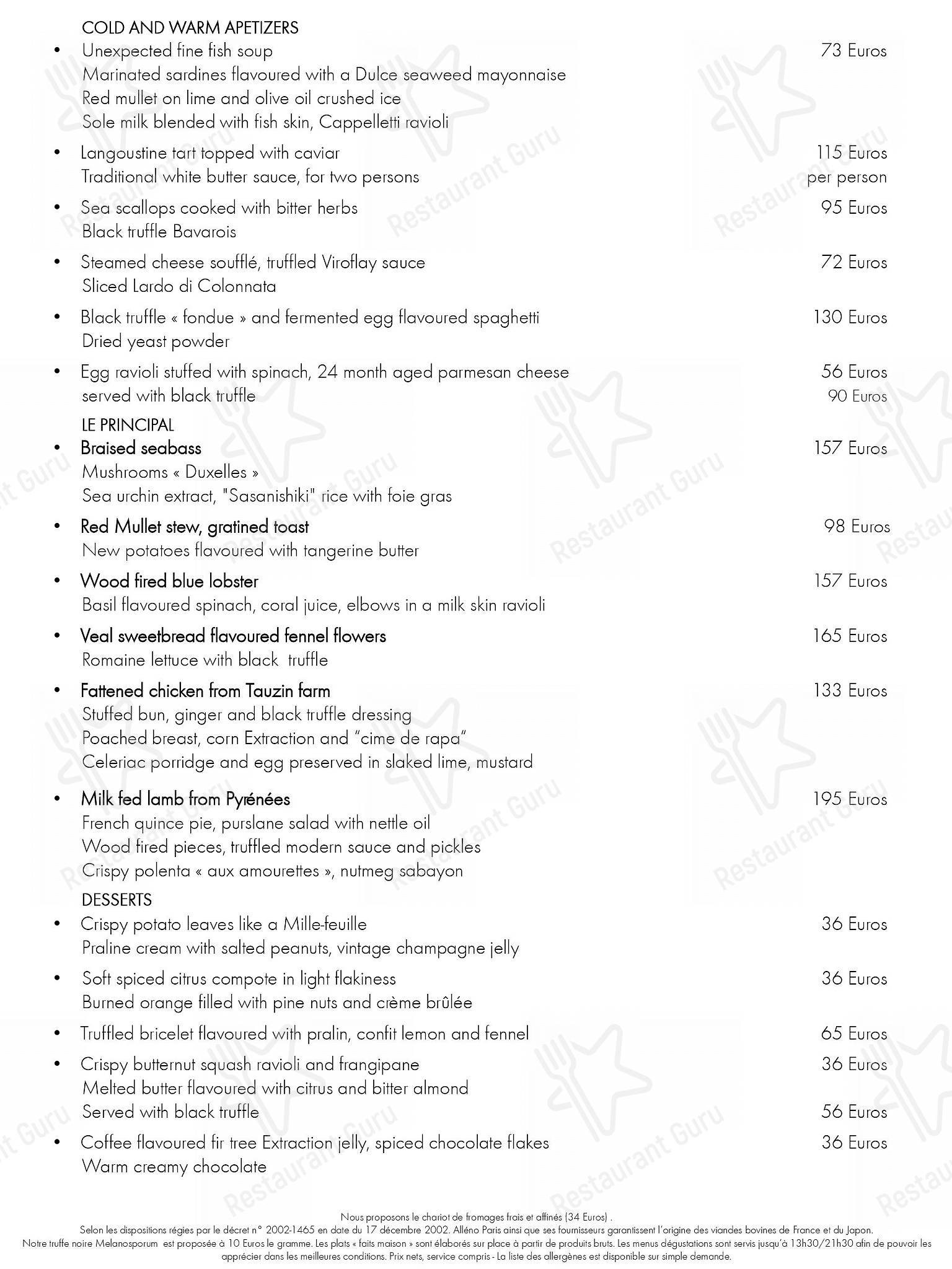 Menu at L'Abysse Paris restaurant, Paris, 8 Av. Dutuit
