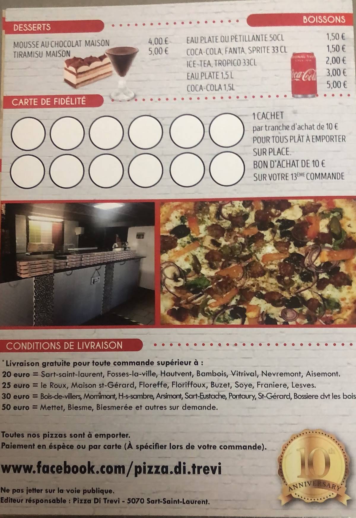 Menu au Pizza Di Trevi, Fosses-la-Ville, Chau. de Namur 71A