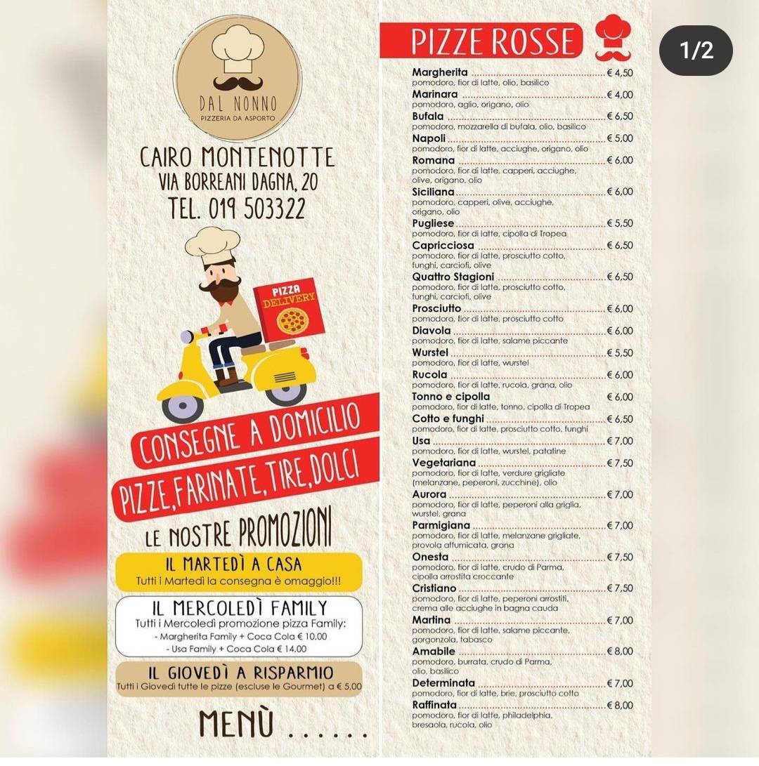 Menu da Pizzeria Dal Nonno, Cairo Montenotte