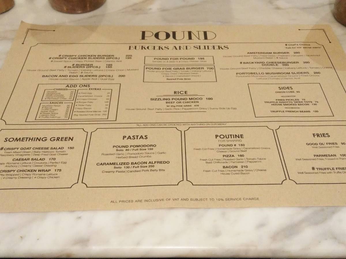 Menu at Pound BGC restaurant, Taguig, H322+C44