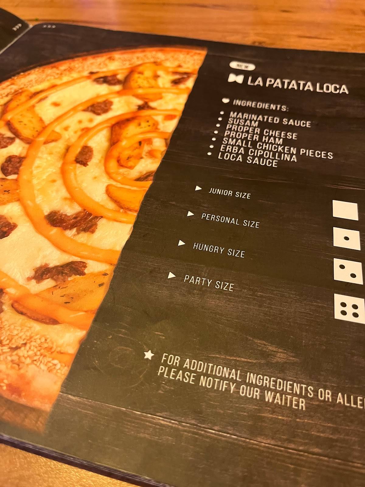 Menu at Proper Pizza "Stadiumi Dinamo" restaurant, Tirana, Gjin Bue Shpata