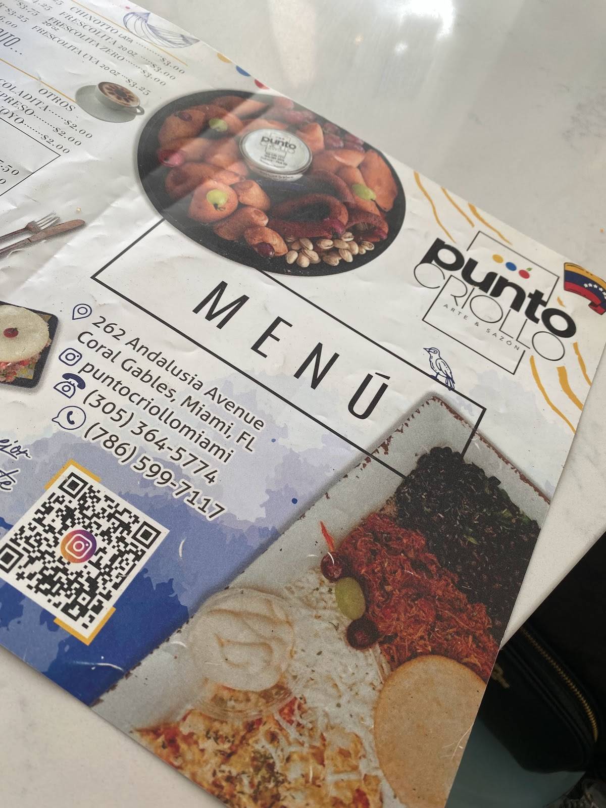 Menu at Punto Criollo restaurant, Miami