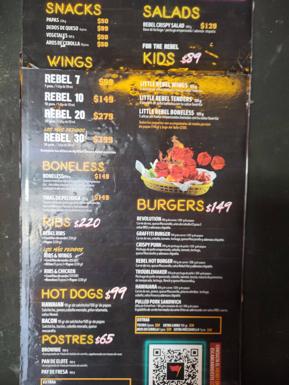 Carta del restaurante Rebel Wings Bucareli, Mexico