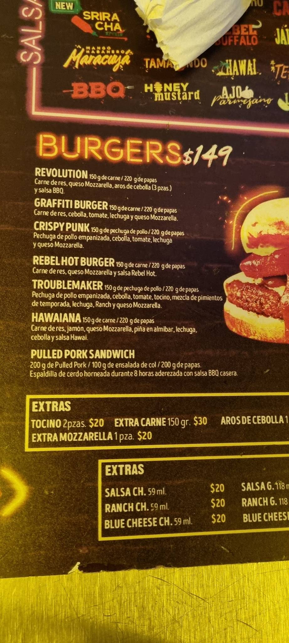 Carta del restaurante Rebel Wings Bucareli, Mexico